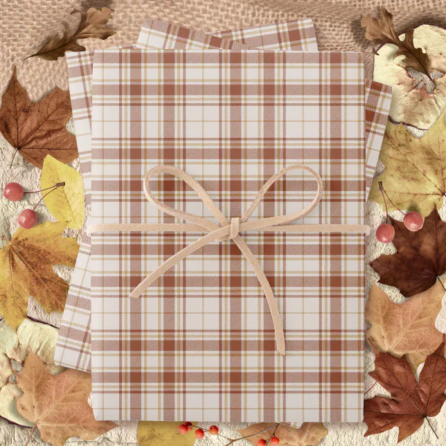 Tartan - Cement-Burnt Sienna-Rustic Gold Wrapping Paper Sheets | Zazzle