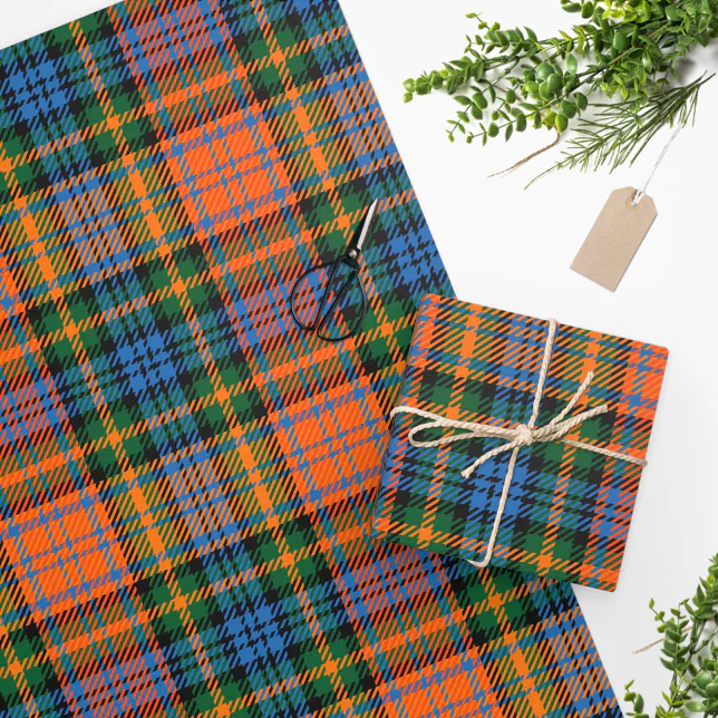 Tartan Clan Murray Plaid Blue Orange Green Check Wrapping Paper | Zazzle