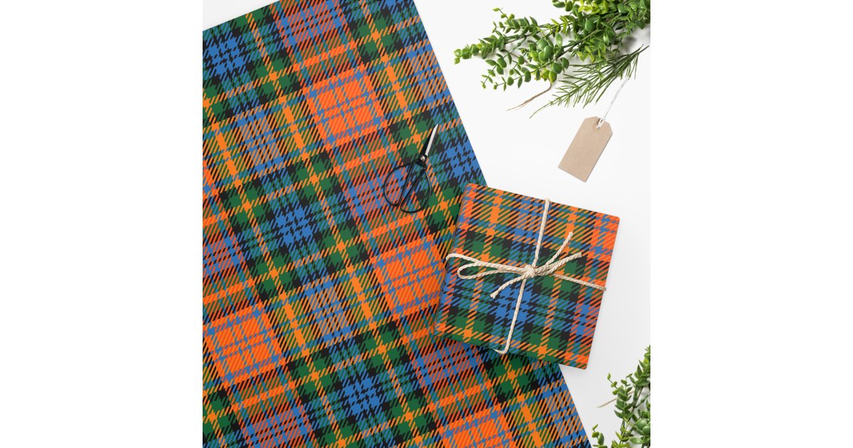 Tartan Clan Murray Plaid Blue Orange Green Check Wrapping Paper | Zazzle