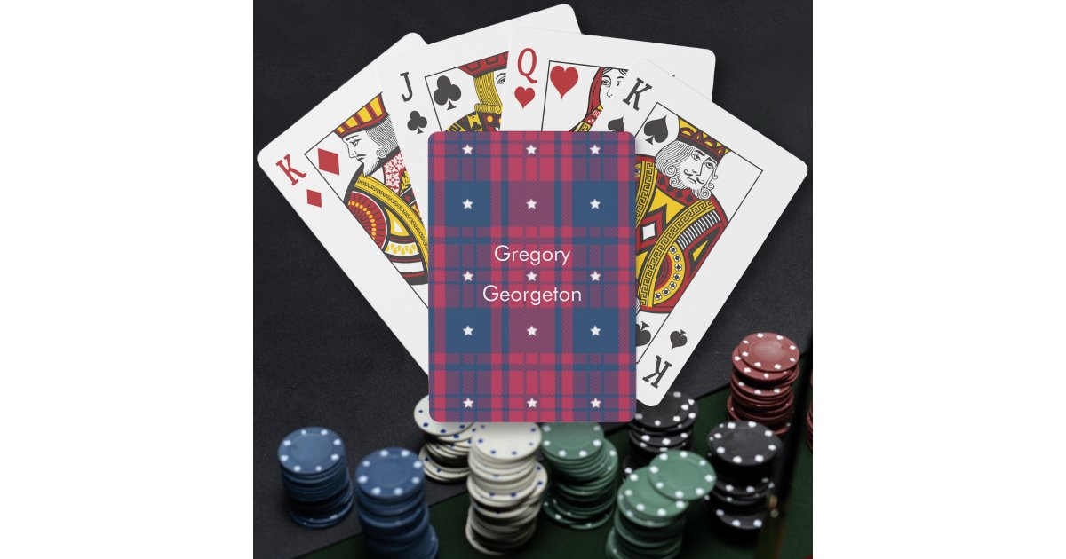 Tartan - Patriotic - Red Blue White Stars Poker Cards | Zazzle