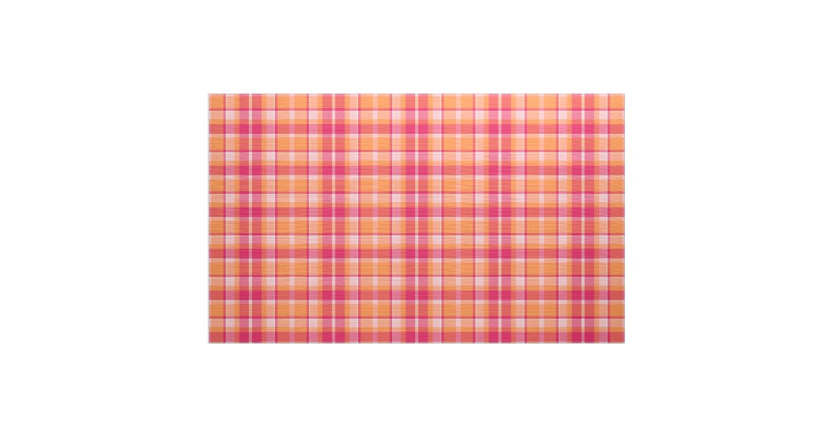 Tartan Pattern Orange and Pink ID210 Fabric | Zazzle