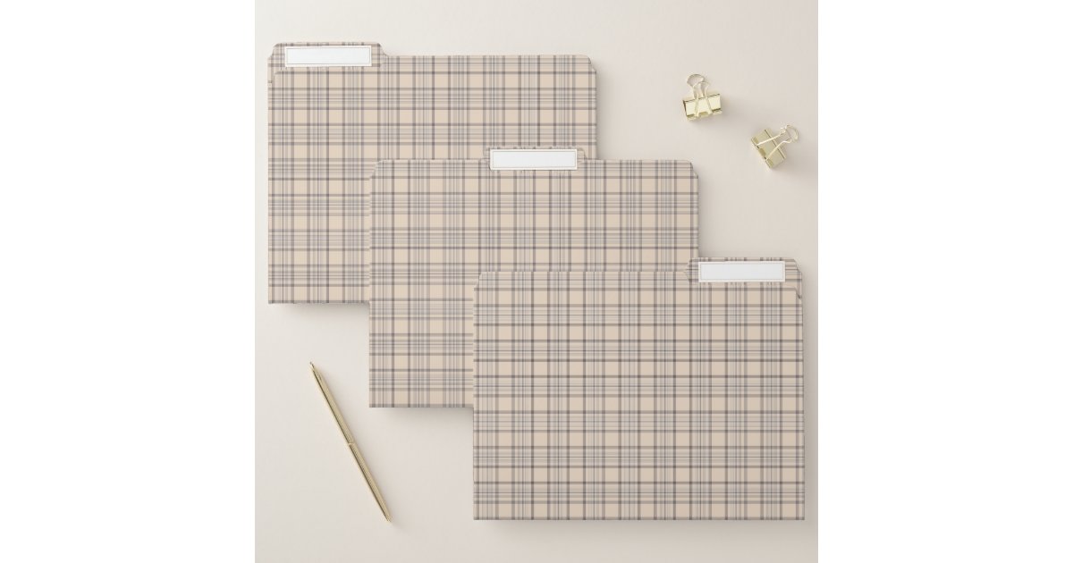 Tartan Plaid Beige, Brown & White No. 47 File Folder | Zazzle