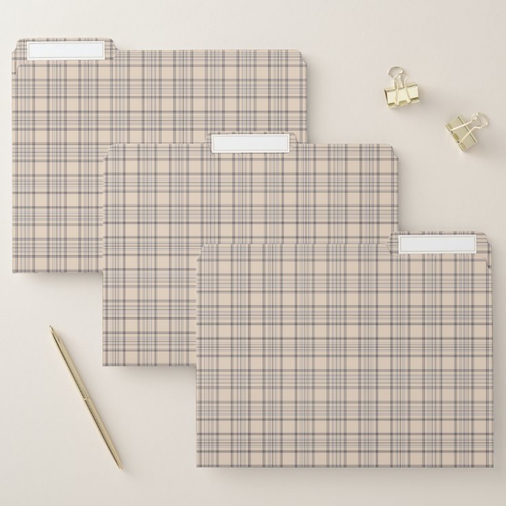 Tartan Plaid Beige, Brown & White No. 47 File Folder | Zazzle