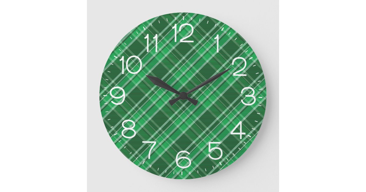 Tartan Swahili Green Plaid Pattern-88675 Large Clock | Zazzle