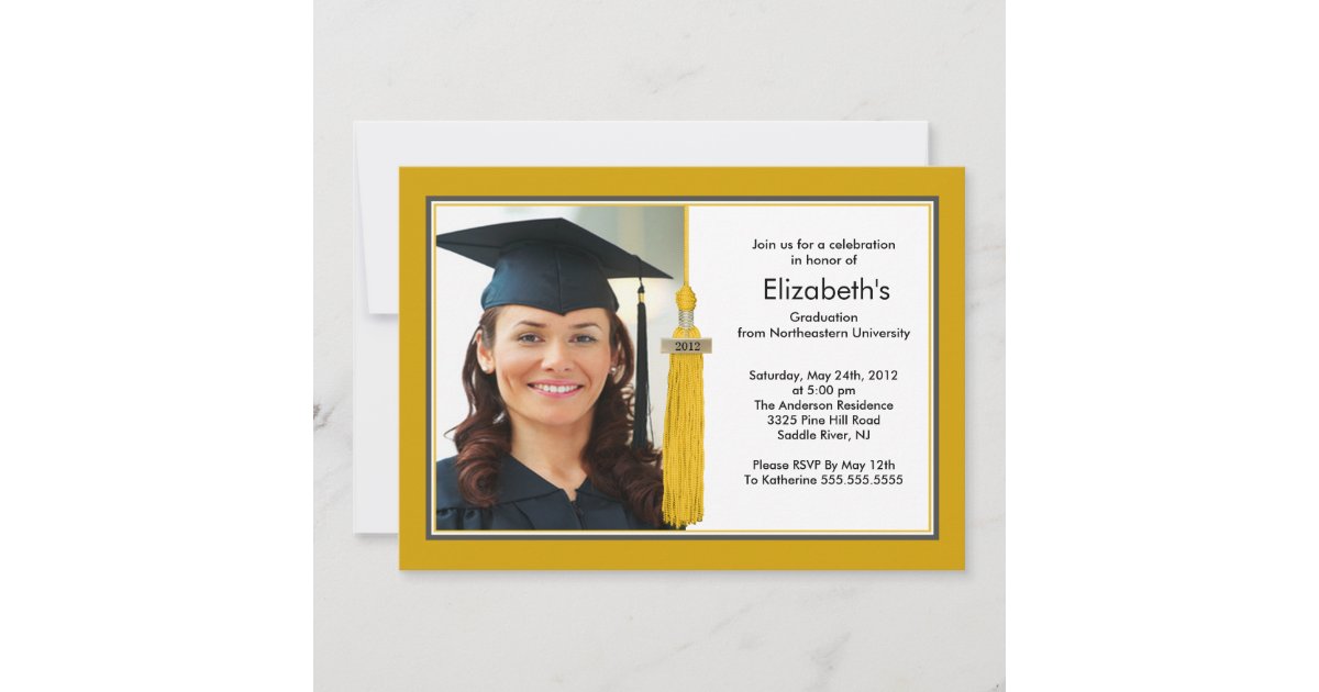 Tassel Photo Graduation Invitation Gold & White | Zazzle