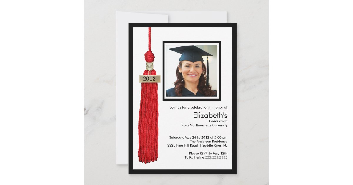 Tassel Photo Graduation Invitation Red & White | Zazzle