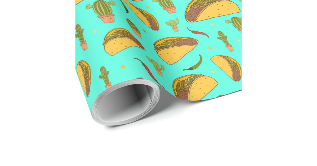 Tasty Tacos and Chilis Mexican Food Pattern Wrapping Paper | Zazzle