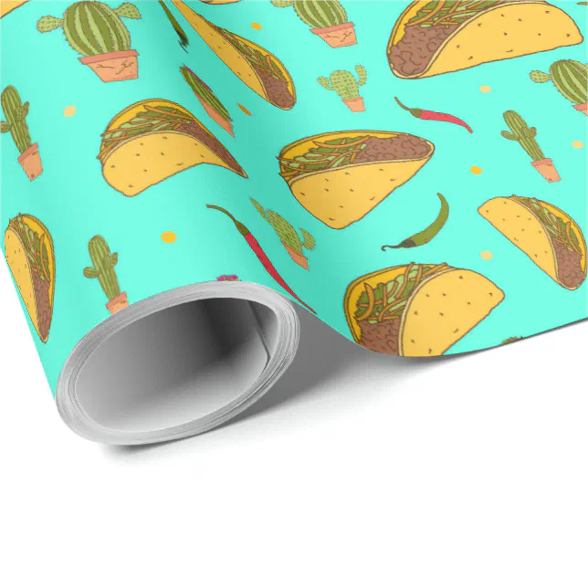 Tasty Tacos and Chilis Mexican Food Pattern Wrapping Paper | Zazzle