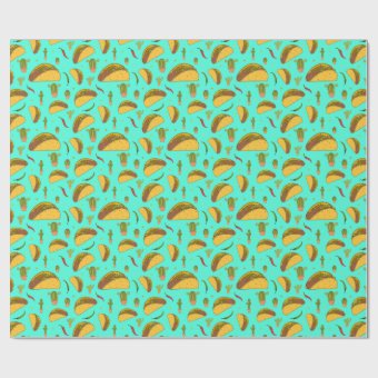Tasty Tacos and Chilis Mexican Food Pattern Wrapping Paper | Zazzle
