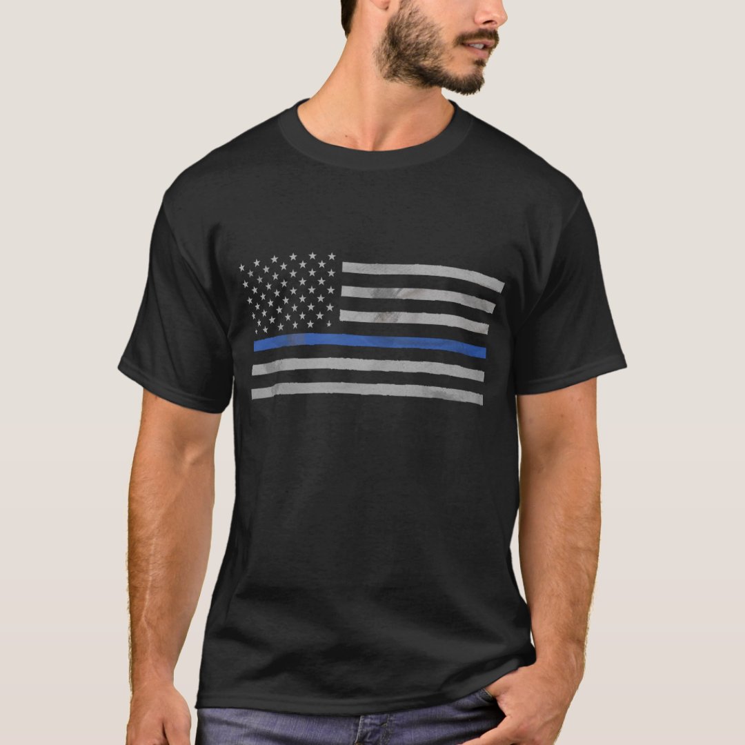 Tattered Distressed Thin Blue Line Flag T-Shirt | Zazzle