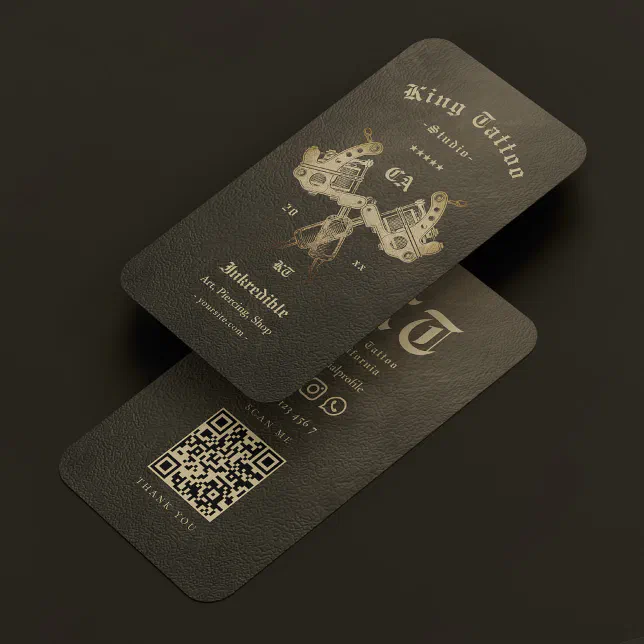 Tattoo Artist Faux Brown Leather Classic Modern Business Card | Zazzle