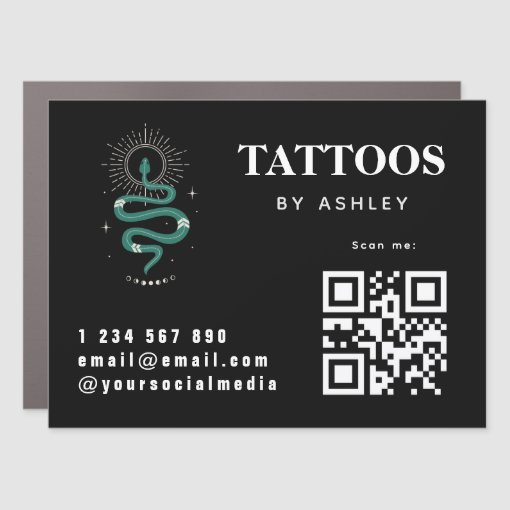 Tattoo Artist Studio Salon Mystic Snake & QR Code Car Magnet | Zazzle