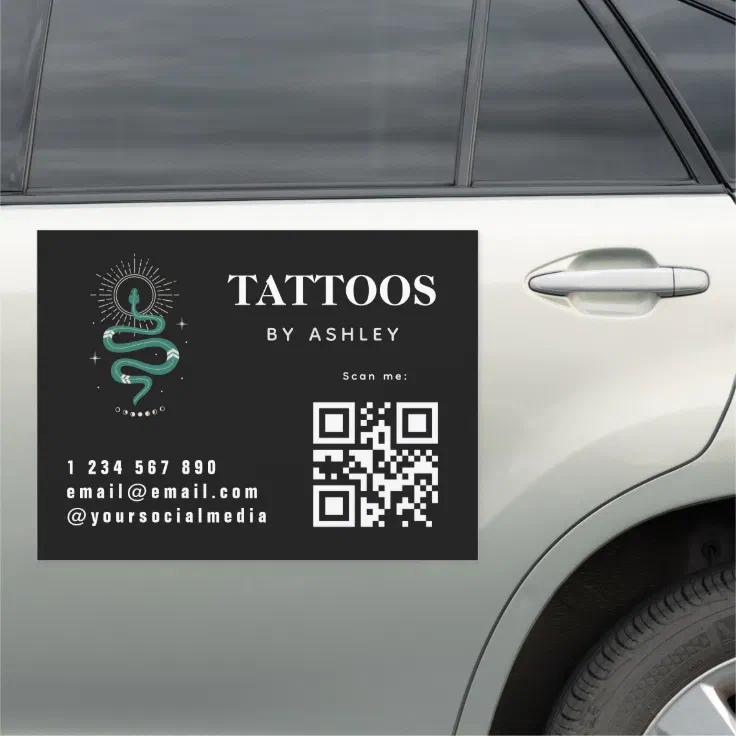 Tattoo Artist Studio Salon Mystic Snake & QR Code Car Magnet | Zazzle