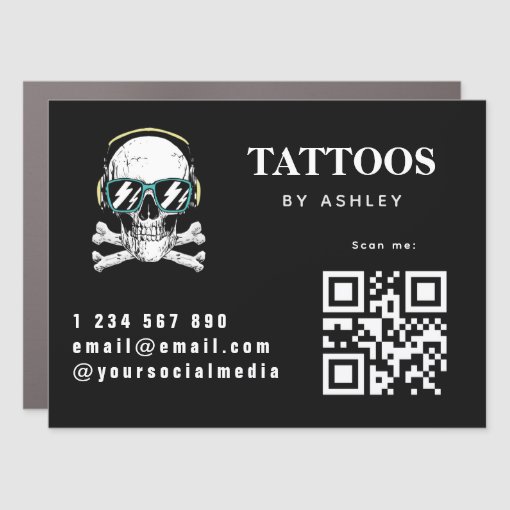 Tattoo Artist Studio Salon Skull Logo & QR Code Car Magnet | Zazzle