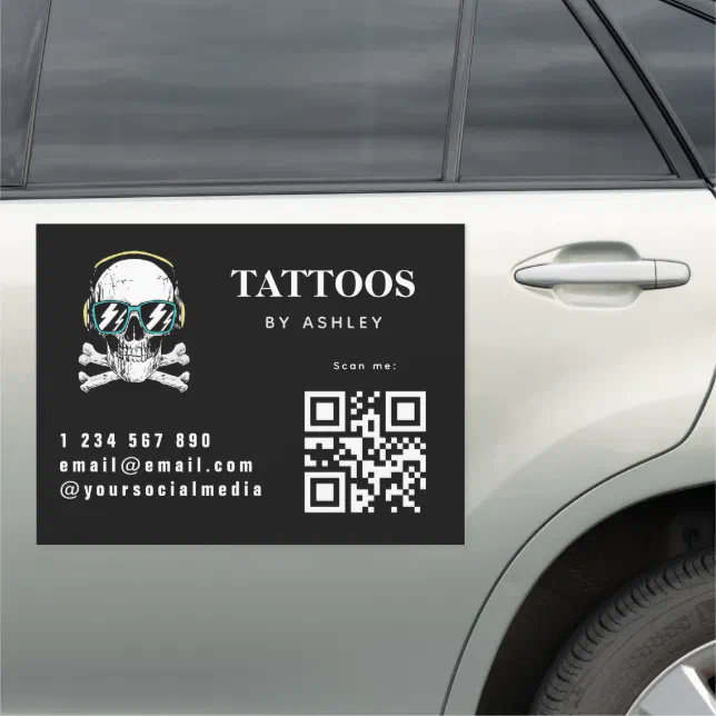 Tattoo Artist Studio Salon Skull Logo & QR Code Car Magnet | Zazzle