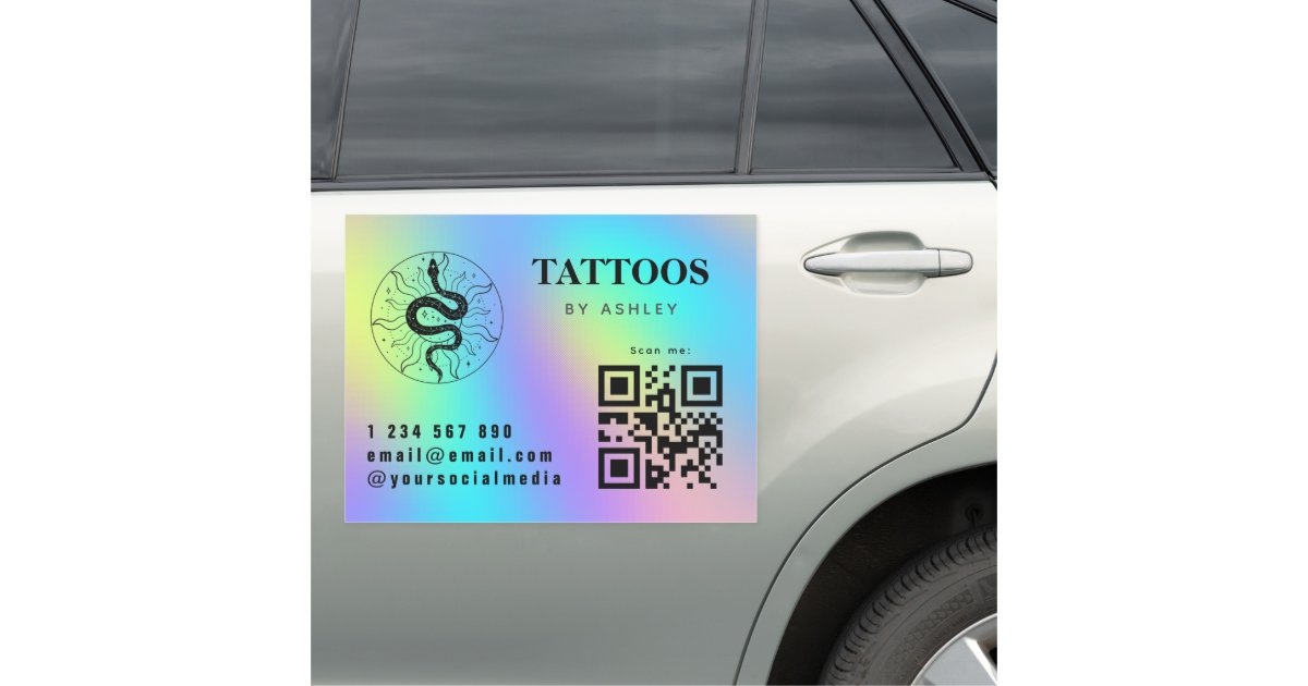 Tattoo Artist Studio Salon Snake Logo & QR Code Ca Car Magnet | Zazzle