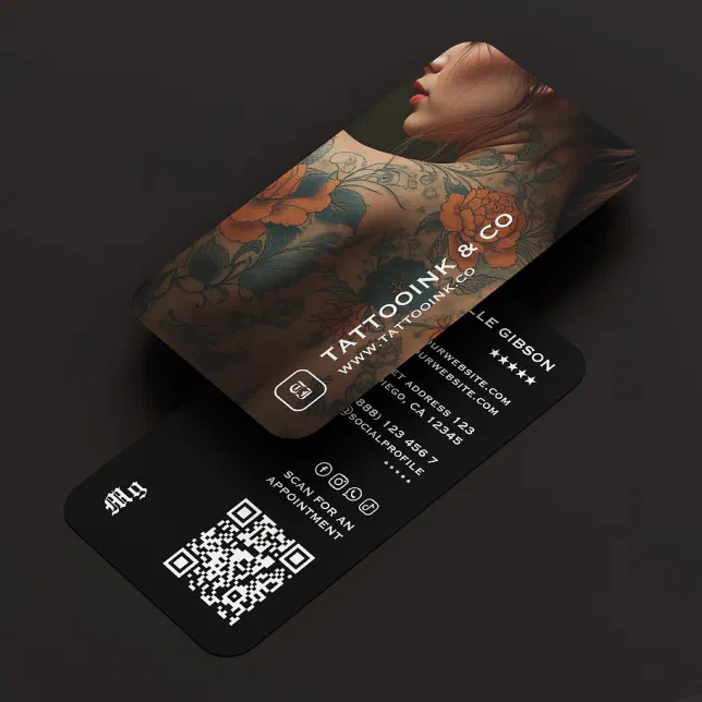 Tattoo Artist Tattooist Monogram Photo Black Business Card | Zazzle