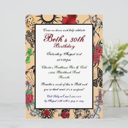 Tattoo Custom Birthday Party Invitations | Zazzle