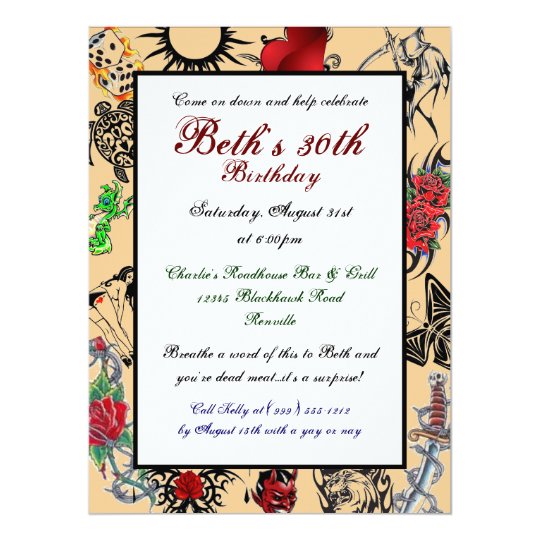 Tattoo Custom Birthday Party Invitations | Zazzle.com
