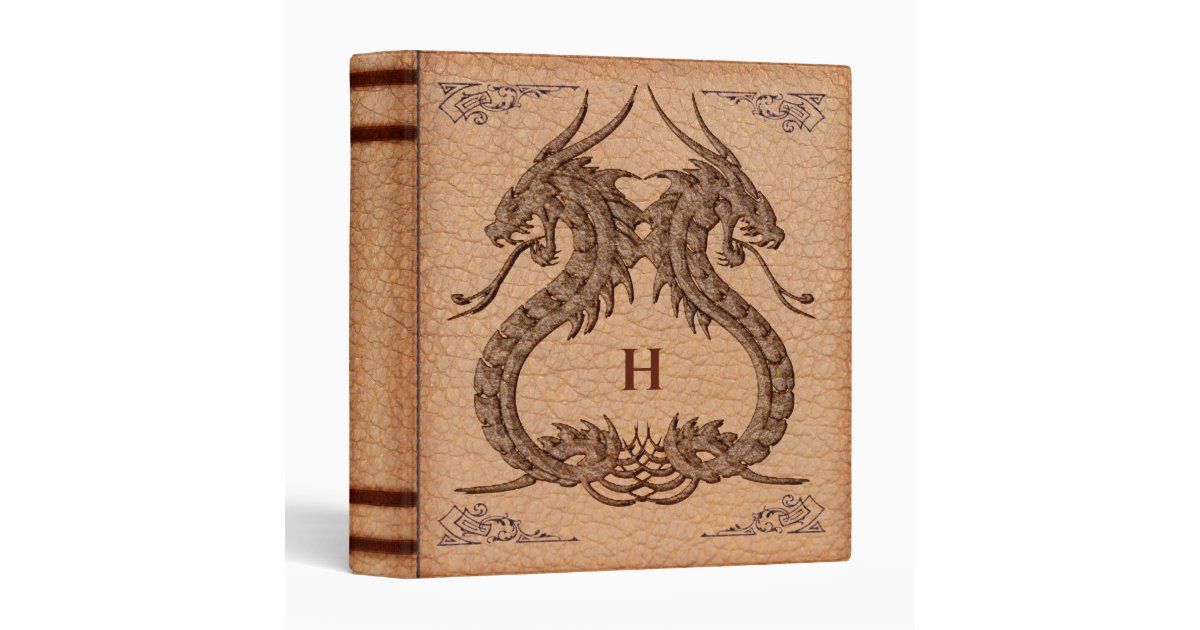 Tattoo Dragon Monogram Leather Look 3 Ring Binder | Zazzle