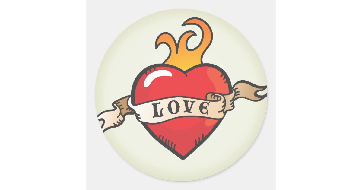 Tattoo Flaming Love Heart Sticker | Zazzle