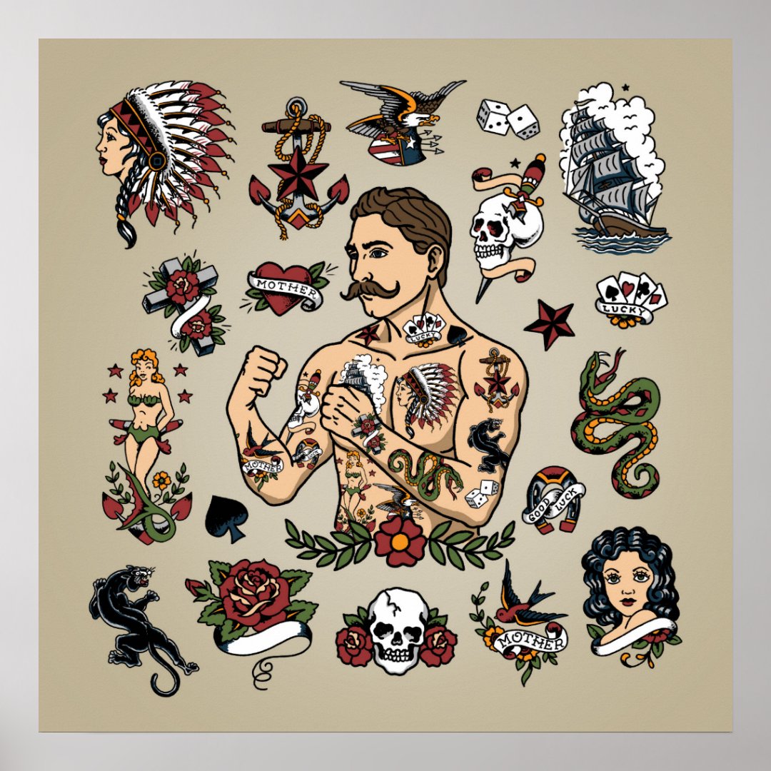 Tattoo flash poster | Zazzle