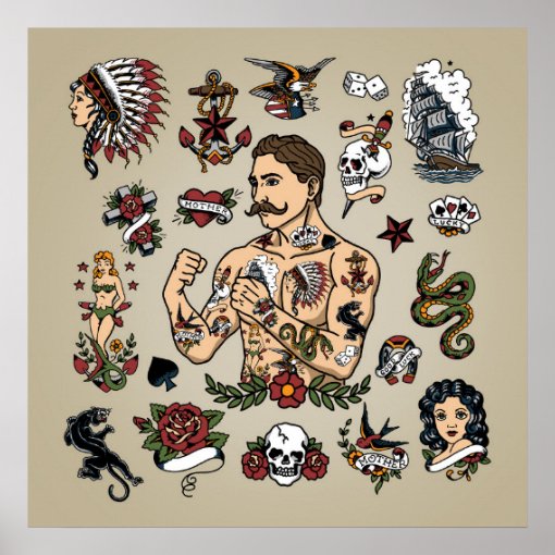 Tattoo flash poster | Zazzle