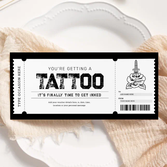 Tattoo Get Inked Gift Ticket Voucher Invitation | Zazzle