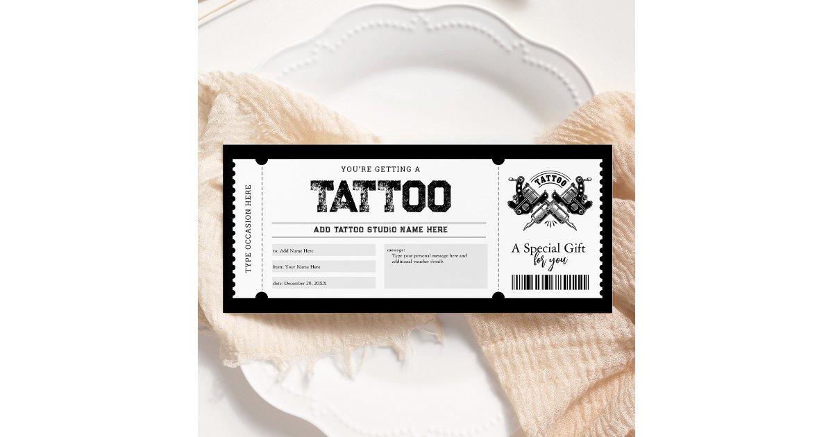 Tattoo Get Inked Gift Ticket Voucher Invitation | Zazzle