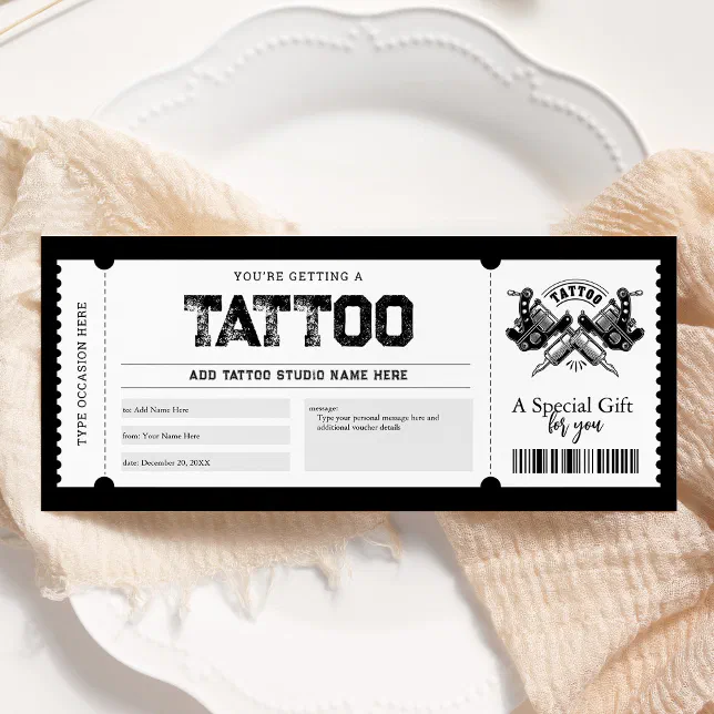 Tattoo Get Inked Gift Ticket Voucher Invitation | Zazzle
