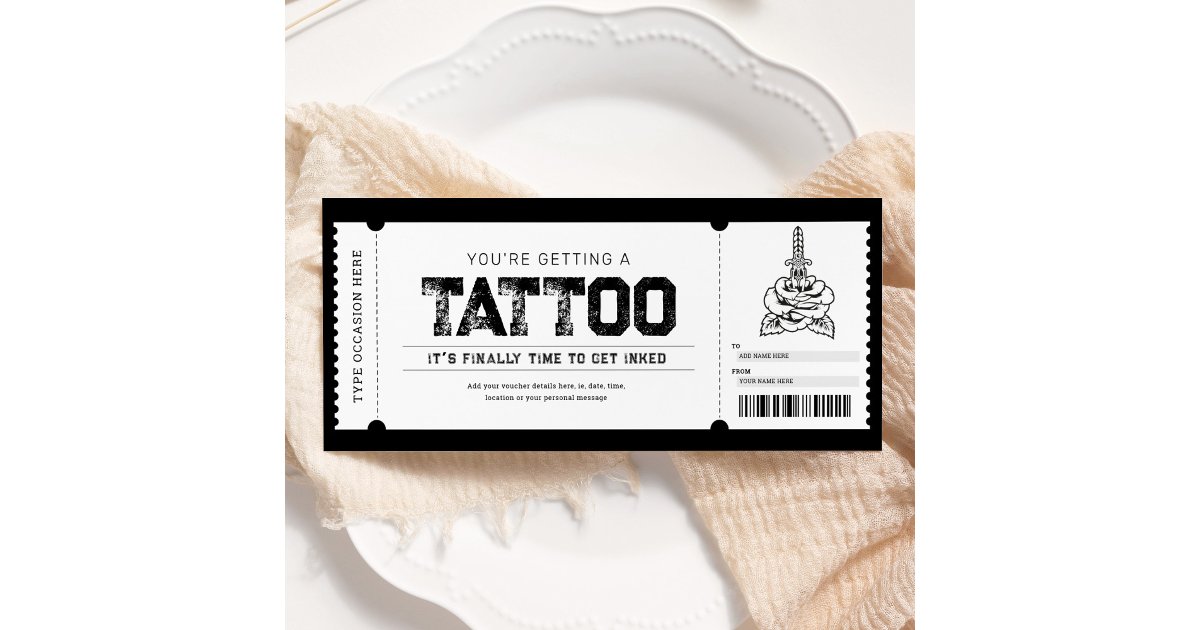 Tattoo Get Inked Gift Ticket Voucher Invitation | Zazzle