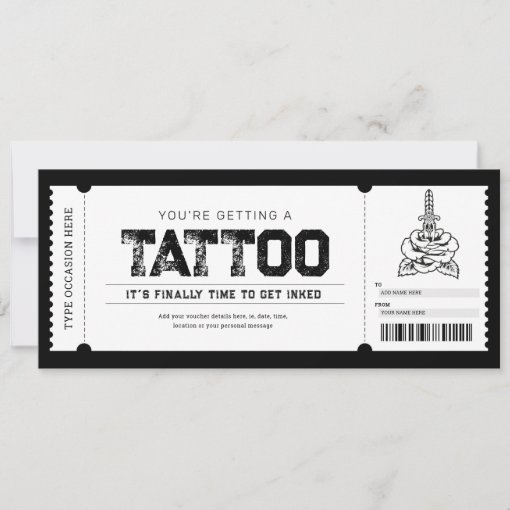 Tattoo Get Inked Gift Ticket Voucher Invitation | Zazzle