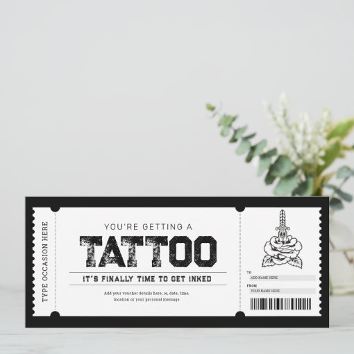 Tattoo Get Inked Gift Ticket Voucher Invitation | Zazzle