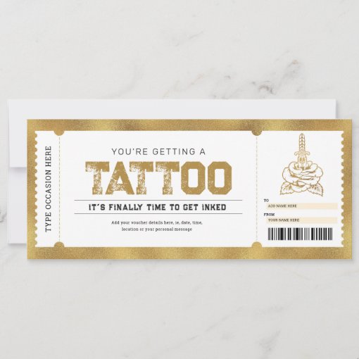 Tattoo Get Inked Gold Gift Ticket Voucher Invitation | Zazzle