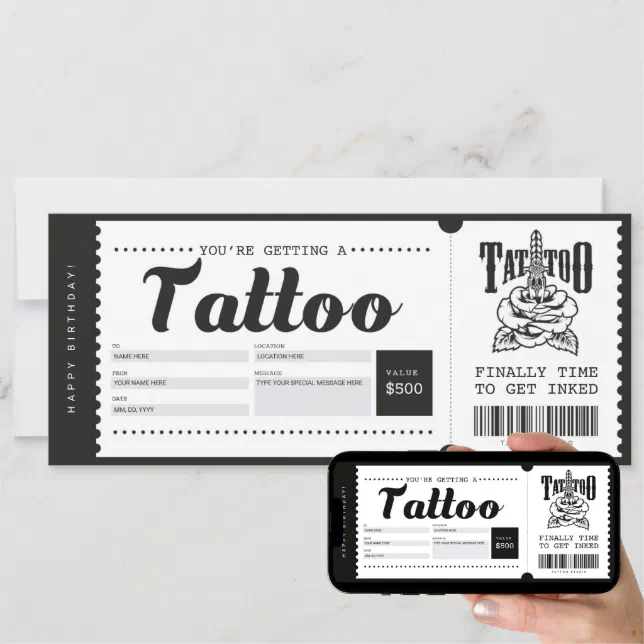 Tattoo Gift Card Ticket Voucher Certificate | Zazzle