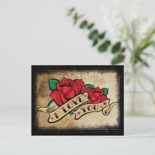 Tattoo I Love You Rose Postcard | Zazzle