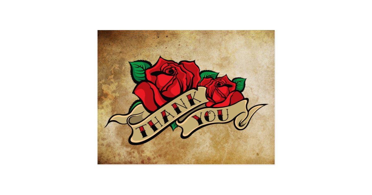 Tattoo Rose Thank You Postcard | Zazzle