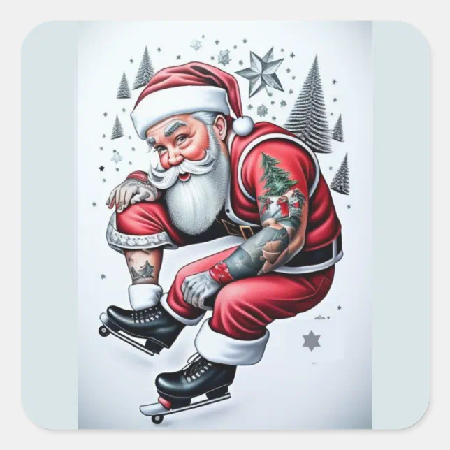 Tattoo Santa Claus Square Sticker | Zazzle