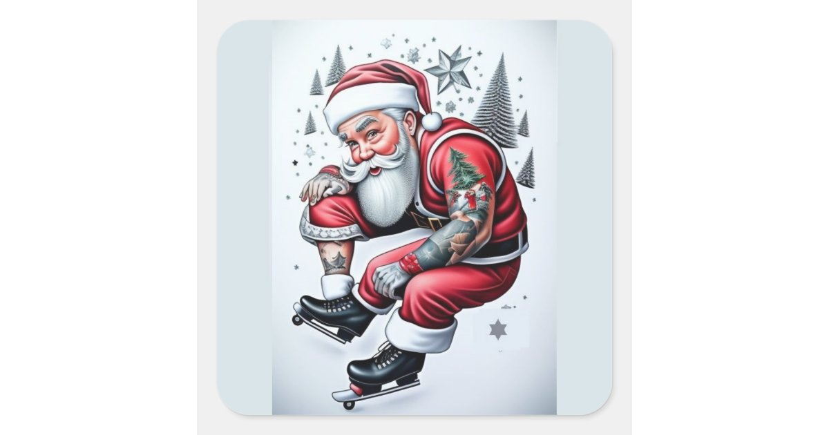Tattoo Santa Claus Square Sticker | Zazzle