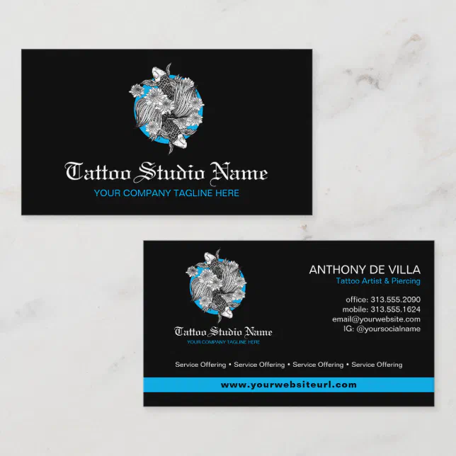 Tattoo Studio, Tattoo Artist , Tattoo Parlor - Koi Business Card | Zazzle