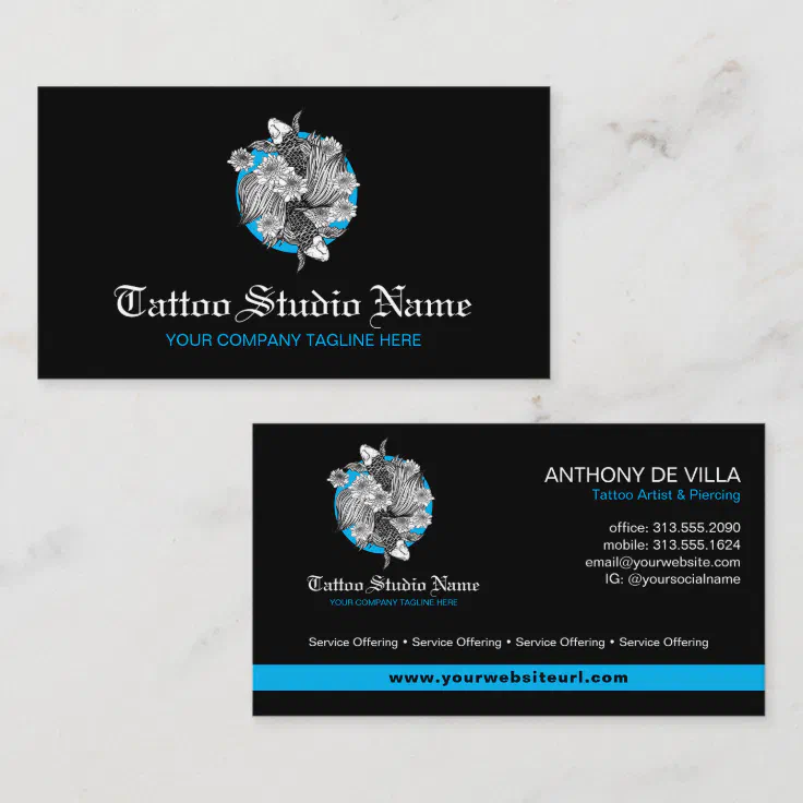 Tattoo Studio, Tattoo Artist , Tattoo Parlor - Koi Business Card | Zazzle