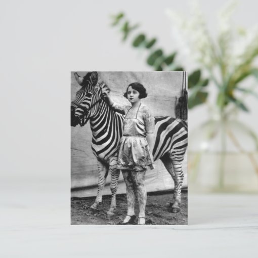 Tattooed Circus Lady and Zebra Postcard | Zazzle