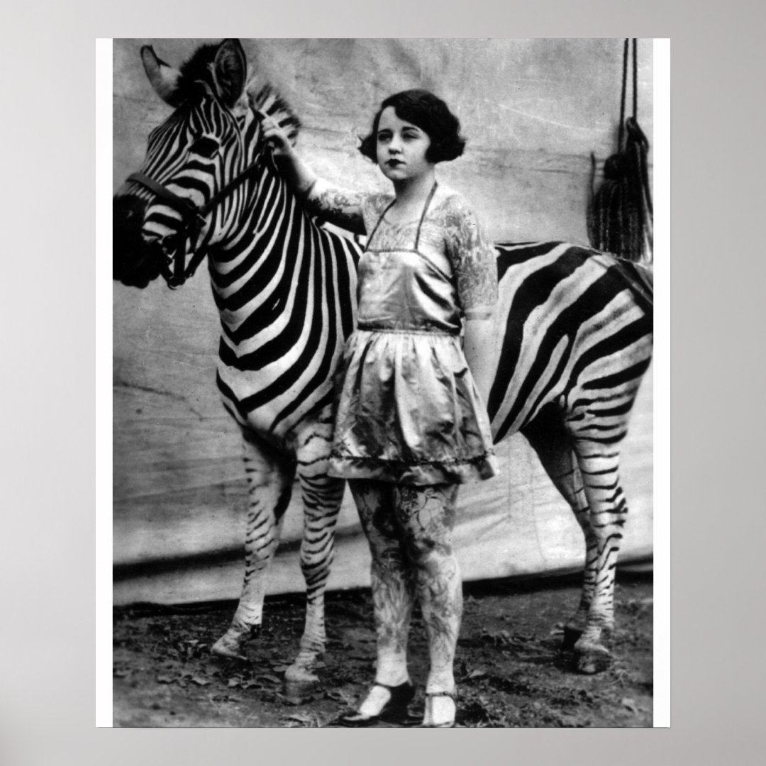Tattooed Circus Lady and Zebra Poster | Zazzle