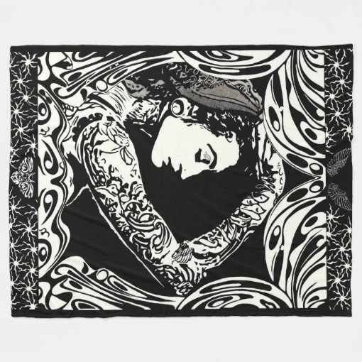 Tattooed gypsy woman in black and white fleece blanket | Zazzle