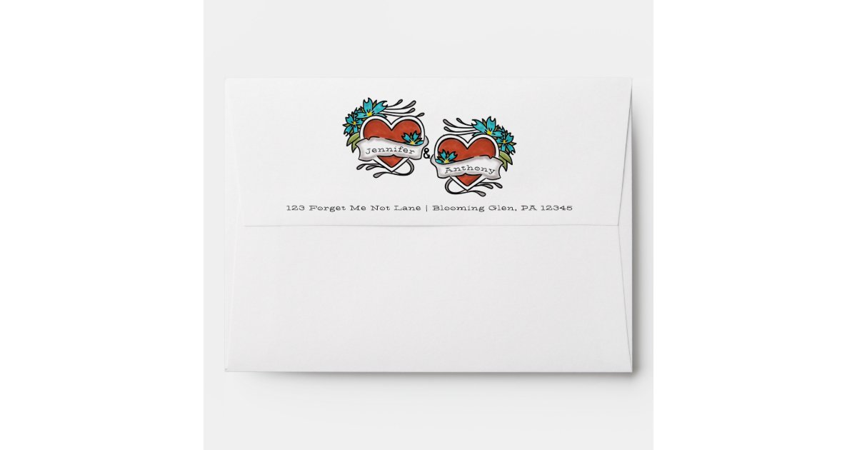 Tattooed Hearts, Tattoo Graphic Wedding Envelope | Zazzle