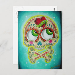 Tattooed skull postcard | Zazzle