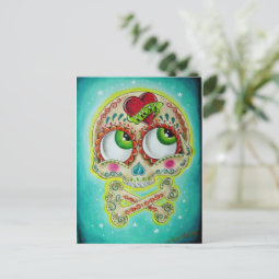 Tattooed skull postcard | Zazzle