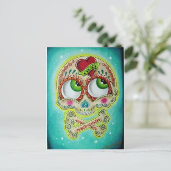 Tattooed skull postcard | Zazzle