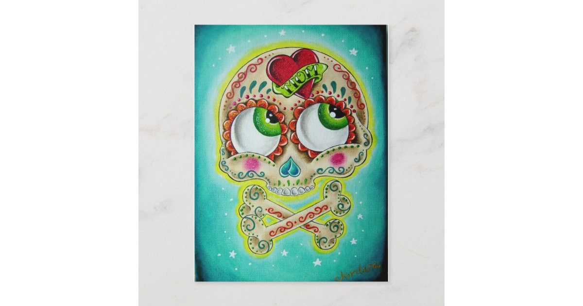 Tattooed skull postcard | Zazzle