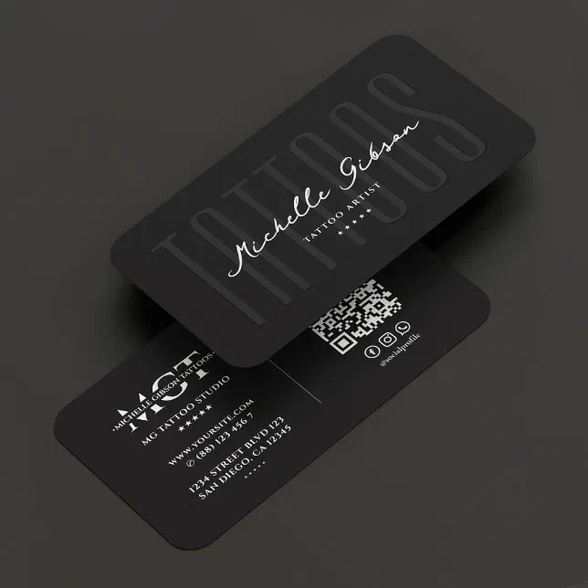 Tattooist Tattoo Artist Script Black Modern Business Card | Zazzle